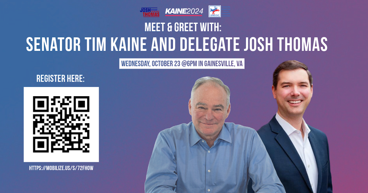 Meet & Greet with Senator Tim Kaine, Delegate Josh Thomas, Suhas ...