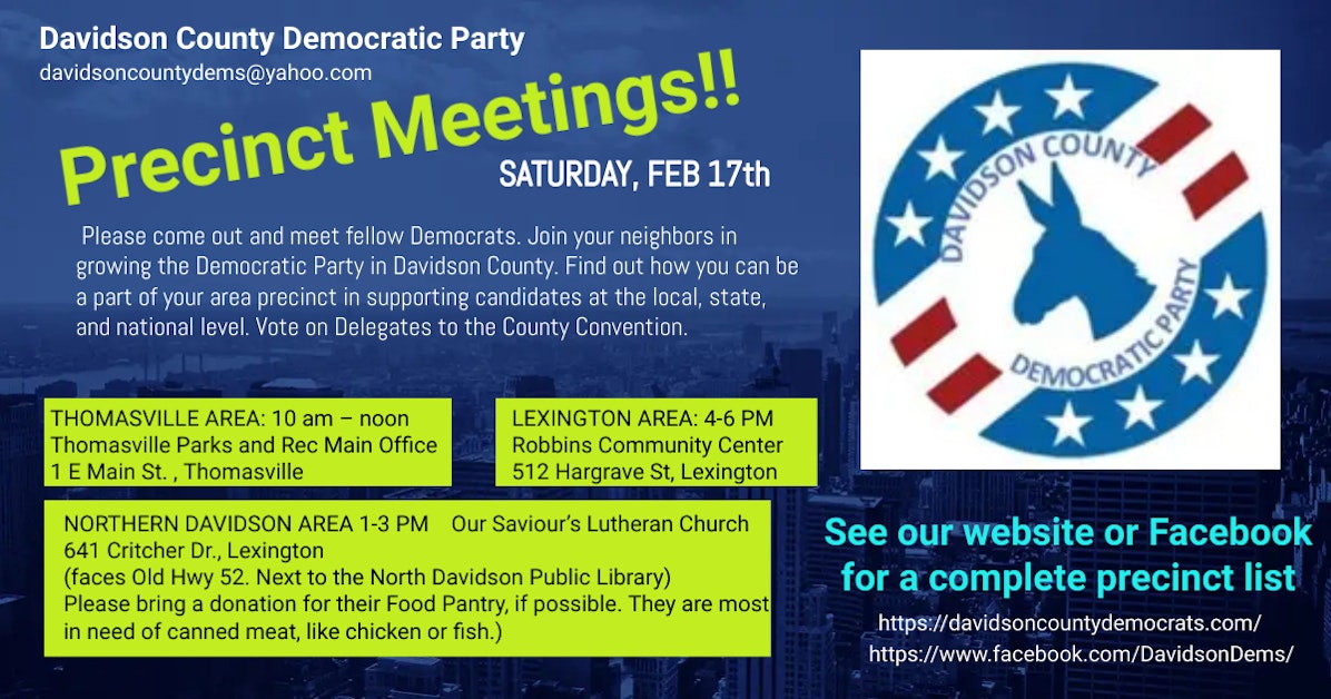 Davidson County Thomasville Area Precinct Meetings · North Carolina ...