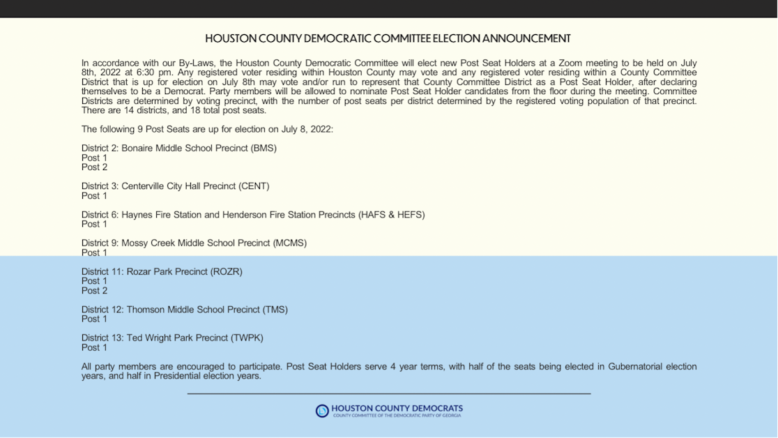 Houston County Democrats Post Seat Holder Elections · Democratic Party ...
