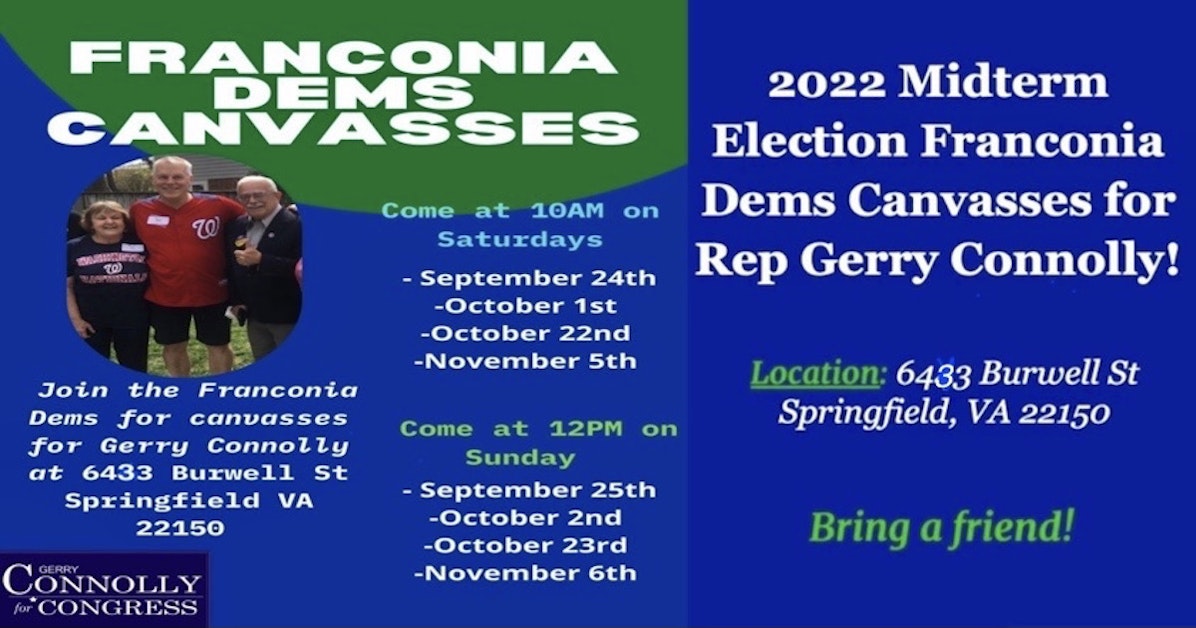 Franconia Dems Canvasses for Rep. Gerry Connolly! · Fairfax County ...