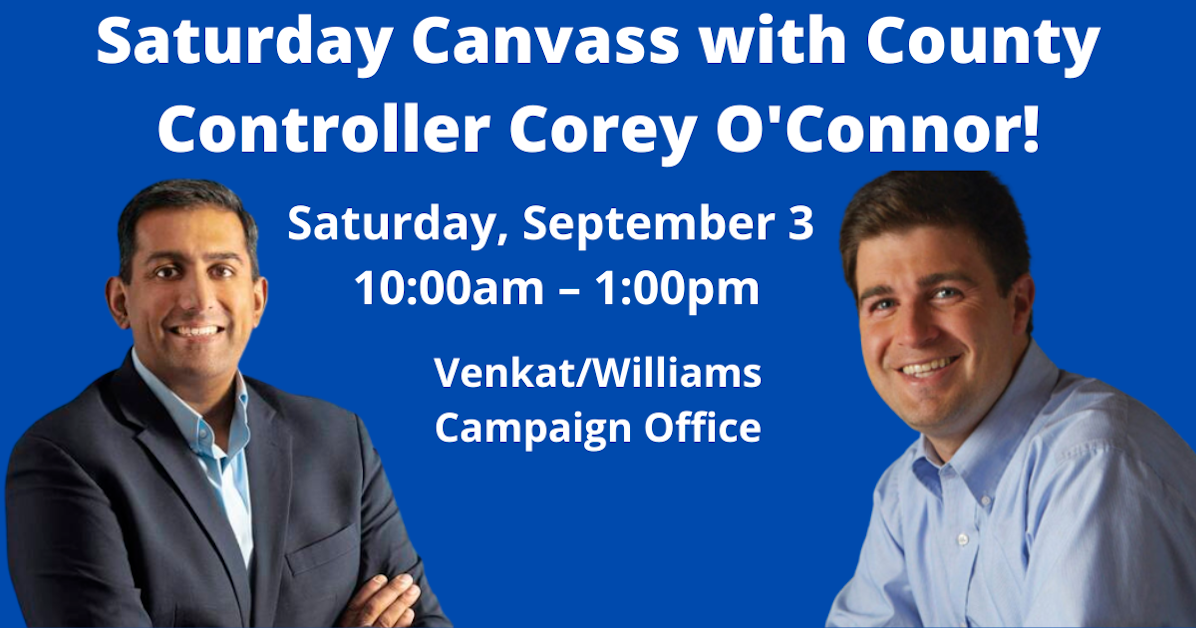 Saturday Canvass with County Controller Corey O'Connor! · Mobilize