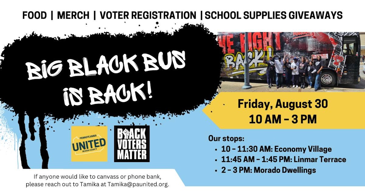 Big Black Bus is coming to Beaver! · Pennsylvania United