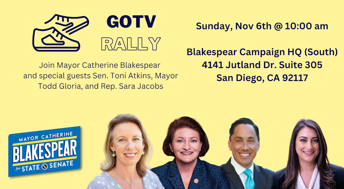 GOTV Rally for Catherine Blakespear in San Diego, feat. Senator Toni ...