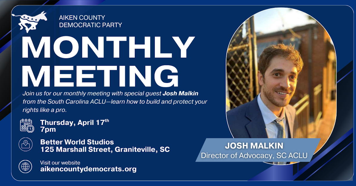 April Monthly Meeting with Special Guest Josh Malkin · South Carolina ...