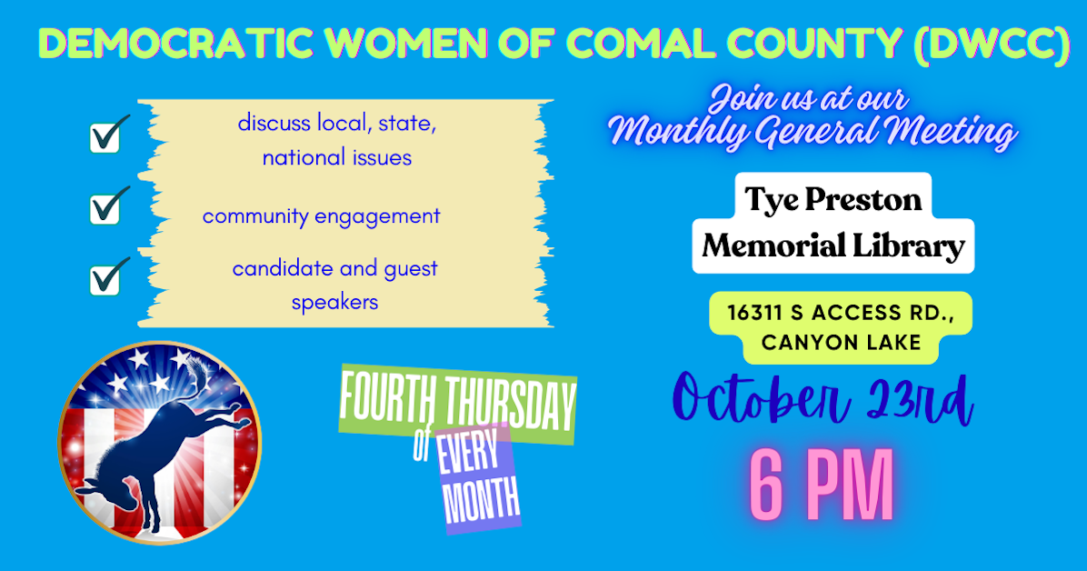 Democratic Women of Comal County (DWCC) October Meeting · Mobilize