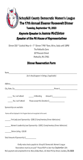 Schuylkill County Democratic Women’s League Eleanor Roos. Dinner · Mobilize