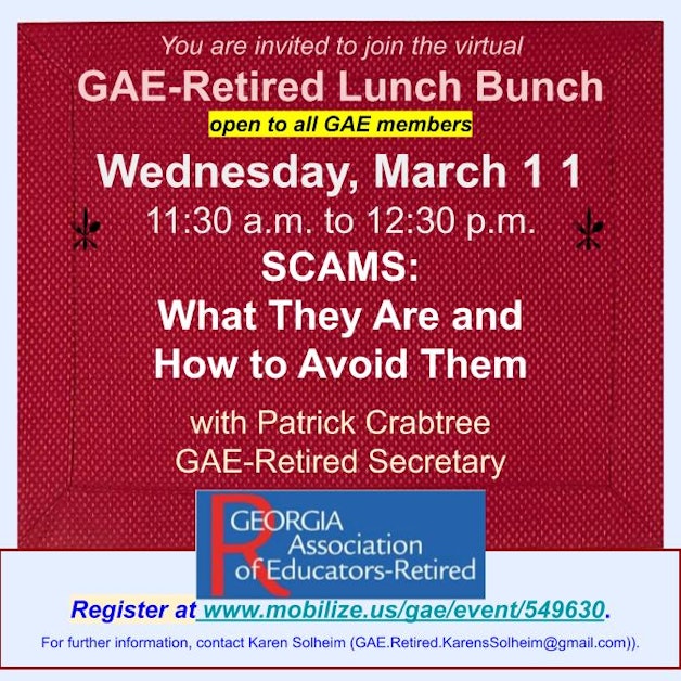 GAE-Retired (virtual) Lunch Bunch--open to ALL GAE members · Georgia ...