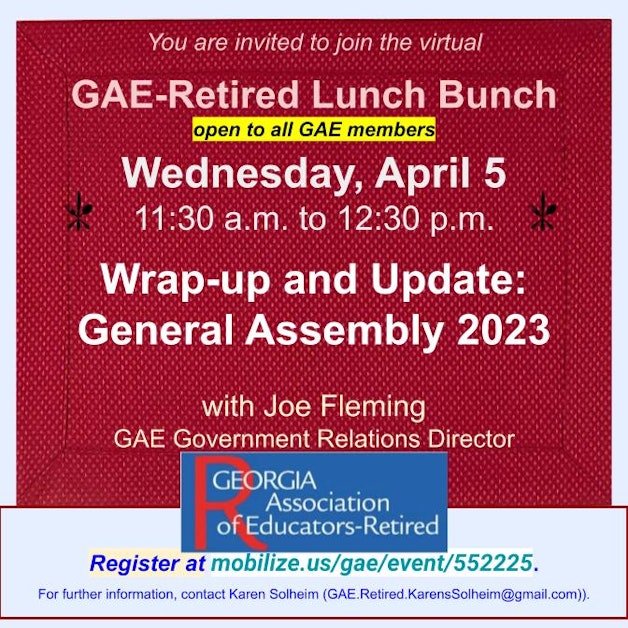 GAE-Retired (virtual) Lunch Bunch--open to ALL GAE members · Mobilize