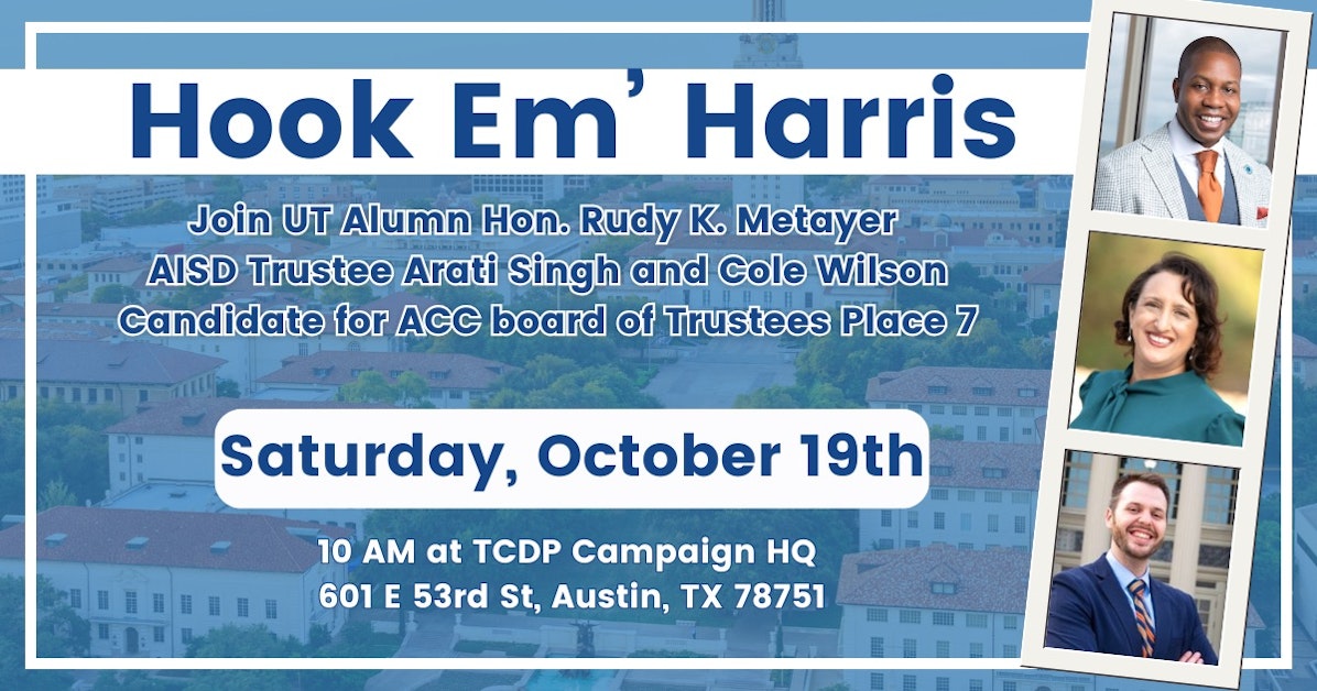 Hook 'em Harris Blockwalk & Tailgate · Travis County Democratic Party