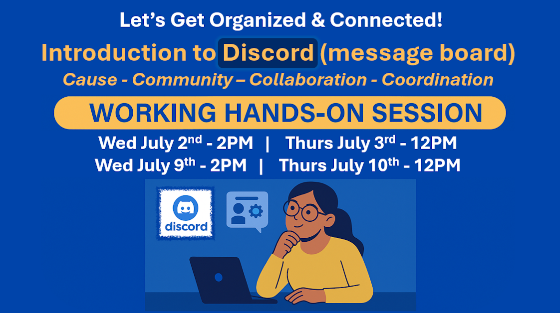 Wednesday 7/9 @2 PM central & Thursday 7/10 @ 12 central Re: DISCORD .. Let’s Get Connected ...
