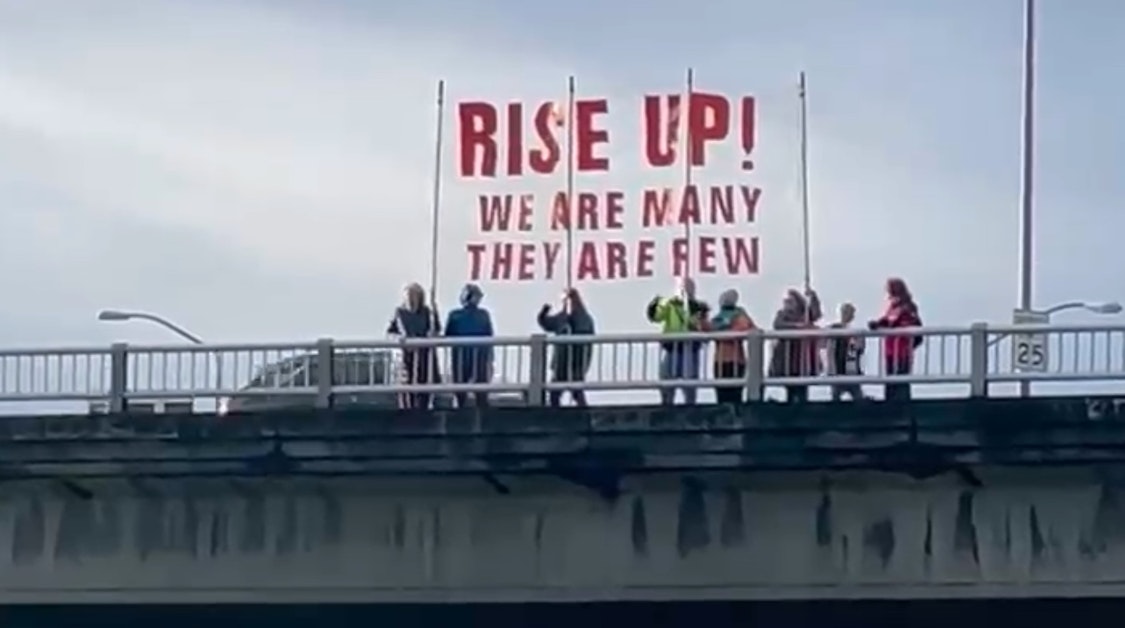 Overpass Banner Raising National Day of Action · Indivisible