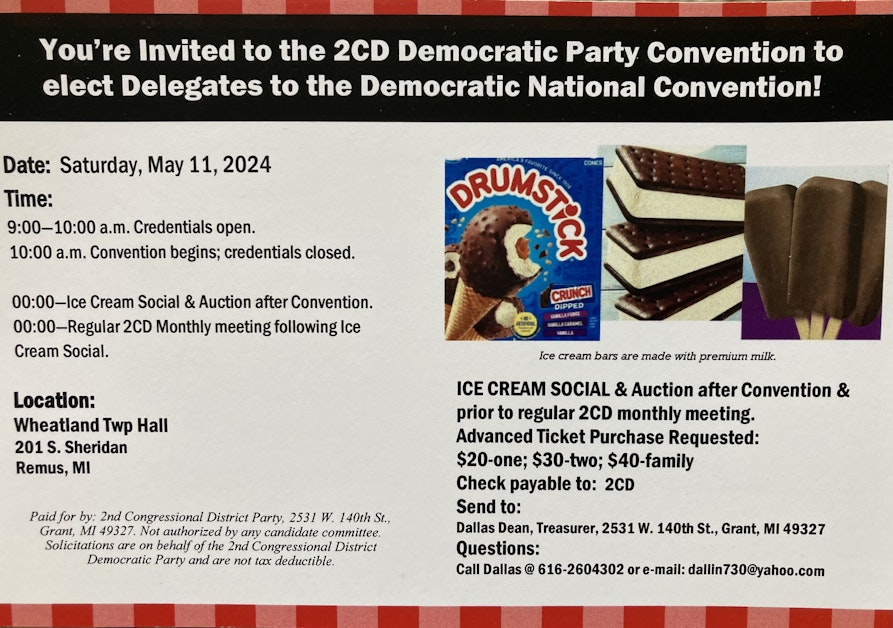 2nd CD Party Convention w/Ice Cream Social and In-Person Monthly ...