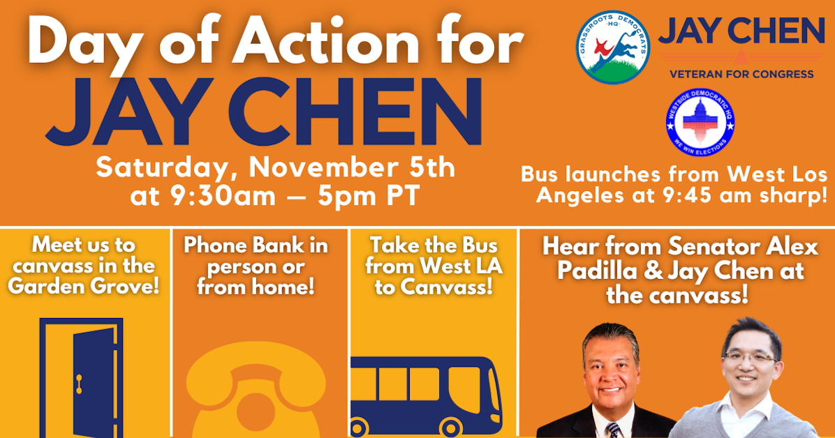 Canvassing Day of Action for Jay Chen! - Take the Bus! · Mobilize