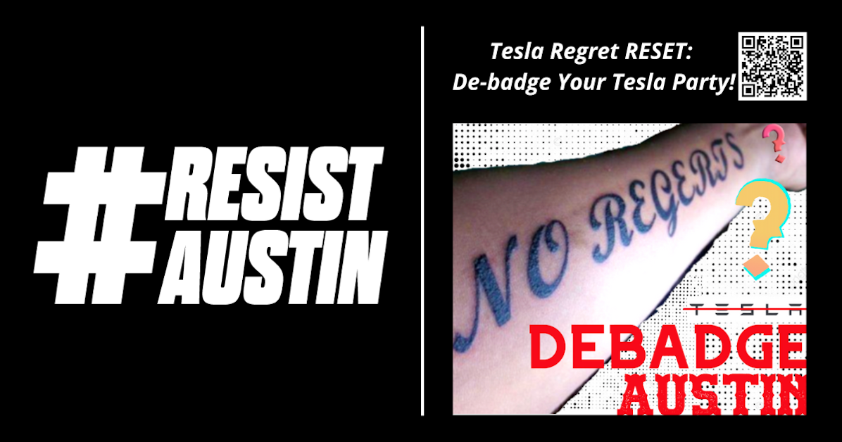Tesla Regret RESET: De-badge Your Tesla Party! · ResistTrump Campaign