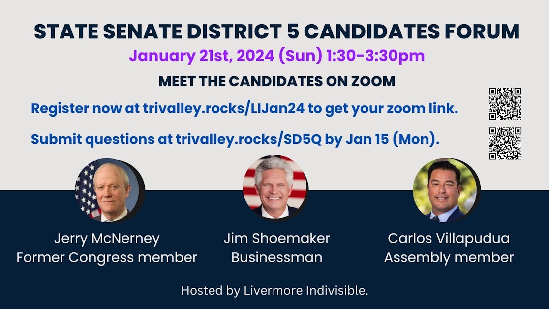State Senate District 5 Virtual Candidate Forum · Livermore Indivisible