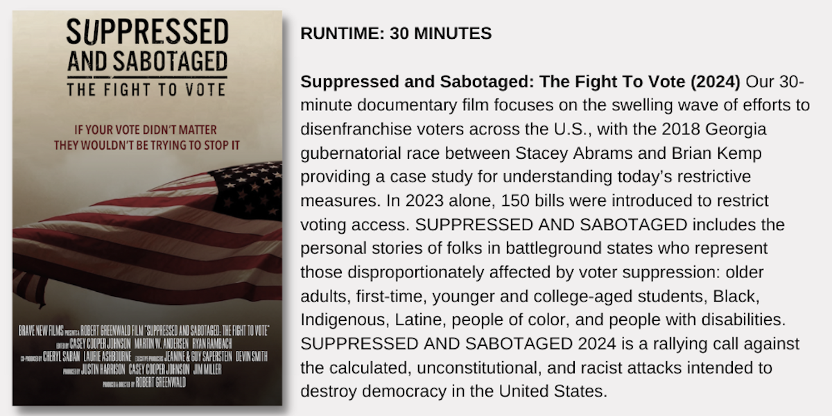 Virtual Screening and Discussion of Suppressed and Sabotaged: The Fight ...