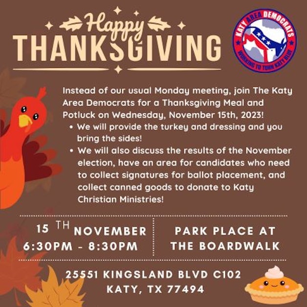 Katy Area Democrats Monthly Meeting -Wednesday November 15th ...