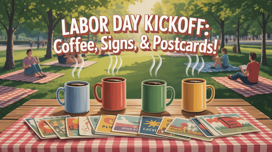 Labor Day Kickoff: Coffee, Signs, and Postcards! · Mobilize
