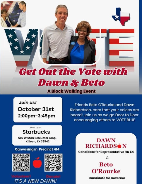 Get Out The Vote with Dawn & Beto! A Killeen Block Walking Event · Mobilize