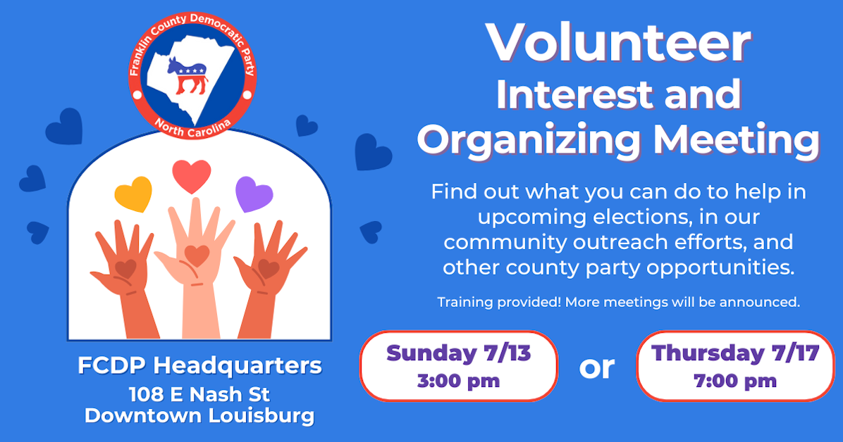 Volunteer Interest & Organizing Meeting · North Carolina Democrats